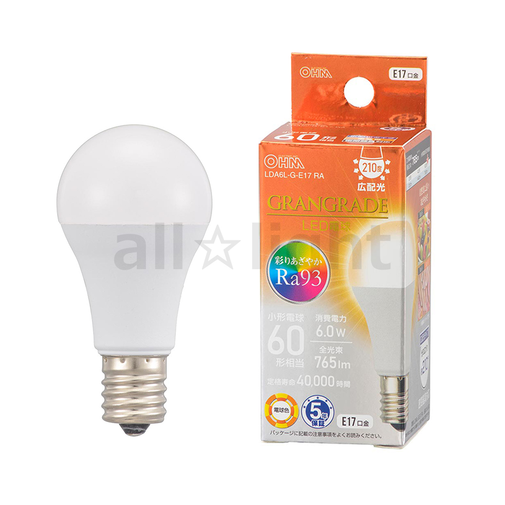 OHM LED電球 LDA6L-G-E17 RA （電球色） ×1個 LED電球、LED蛍光灯 - 最安値・価格比較 - Yahoo!ショッピング