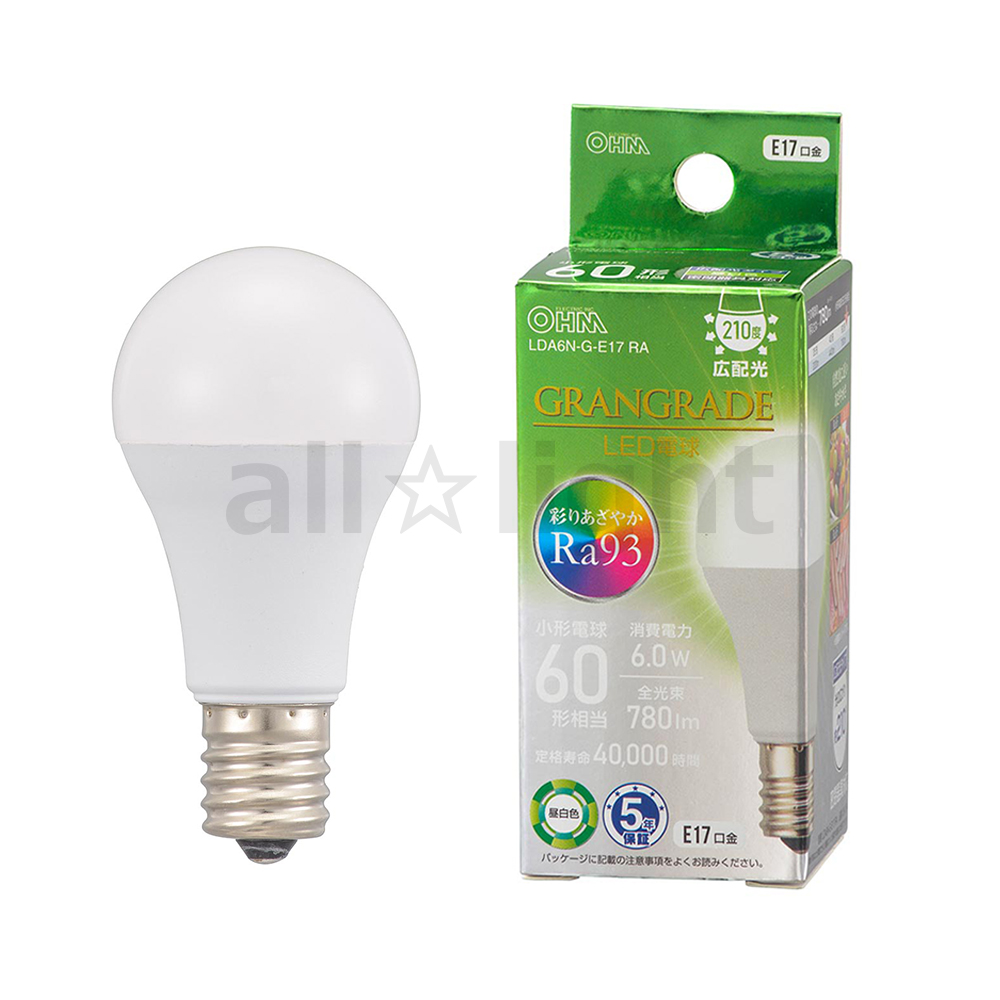 OHM LED電球 LDA6N-G-E17 RA （昼白色） ×1個 LED電球、LED蛍光灯 - 最安値・価格比較 - Yahoo!ショッピング｜口コミ・評判からも探せる