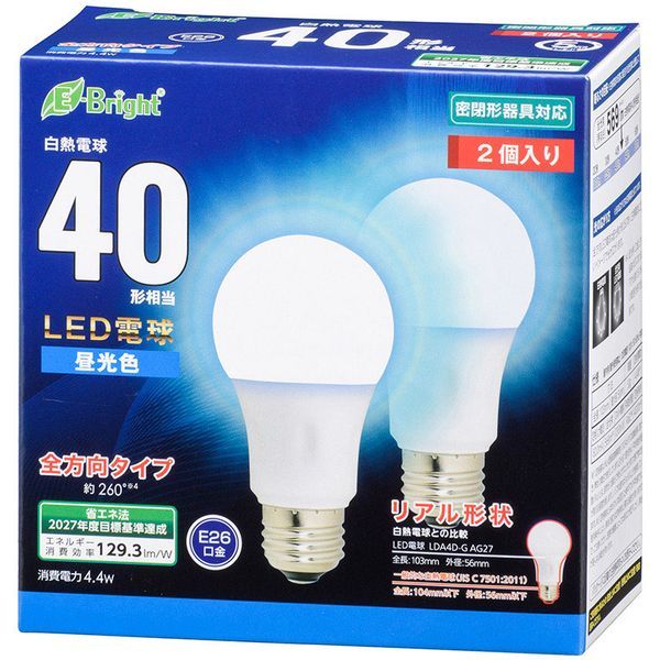 OHM LED電球 LDA4D-G AG27 2P （昼光色） ×1セット LED電球、LED蛍光灯 - 最安値・価格比較 - Yahoo!ショッピング｜口コミ・評判からも探せる