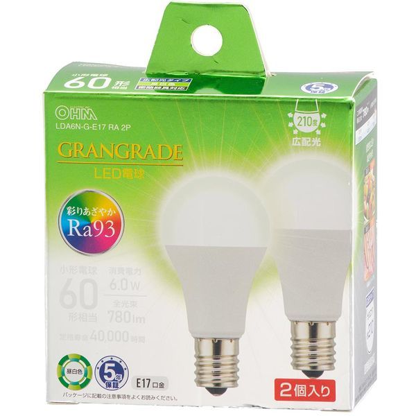 OHM 【2個】 LED電球 LDA6N-G-E17 RA 2P （昼白色） ×1セット LED電球、LED蛍光灯 - 最安値・価格比較 - Yahoo!ショッピング｜口コミ・評判からも探せる