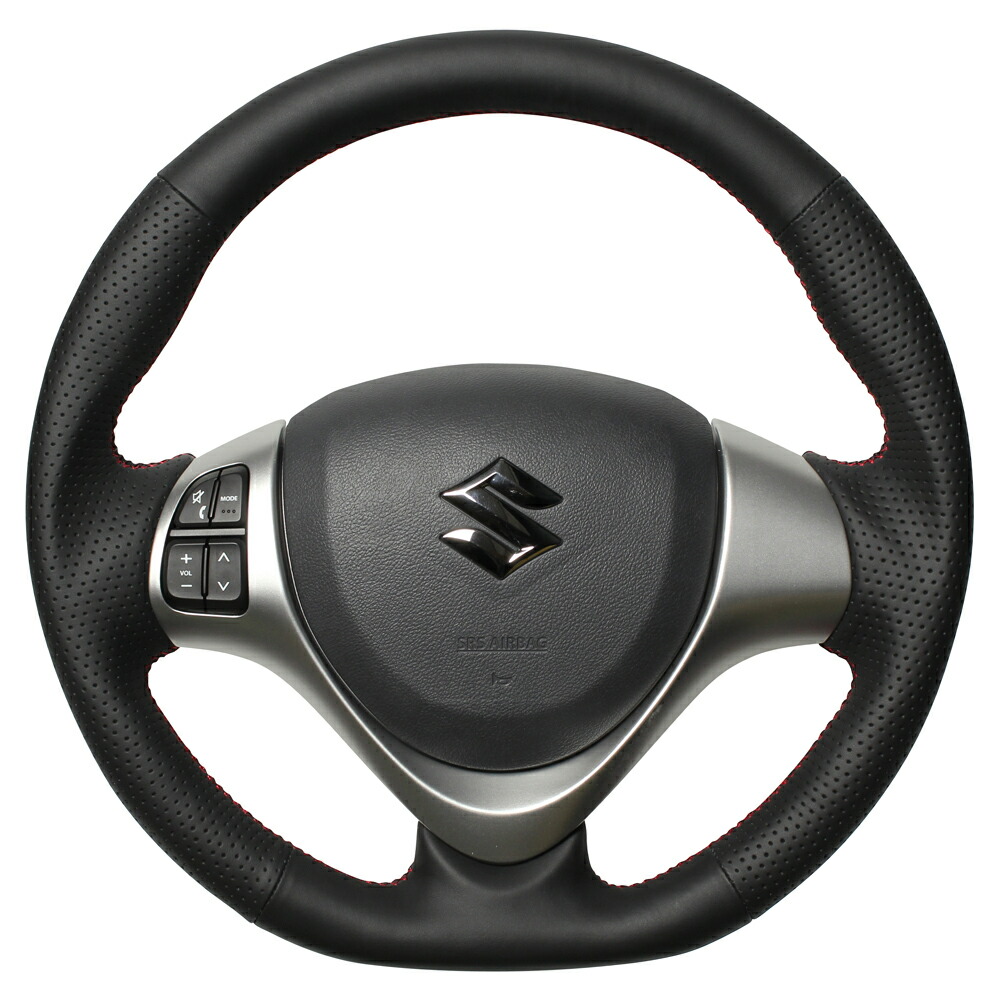 REAL REAL レアル ステアリング オリジナルシリーズ ハスラー （MR31S/MR41S） MR31-LPB-RD オールレザー（レッド×ブラック ユーロステッチ）362mm ハンドル ...