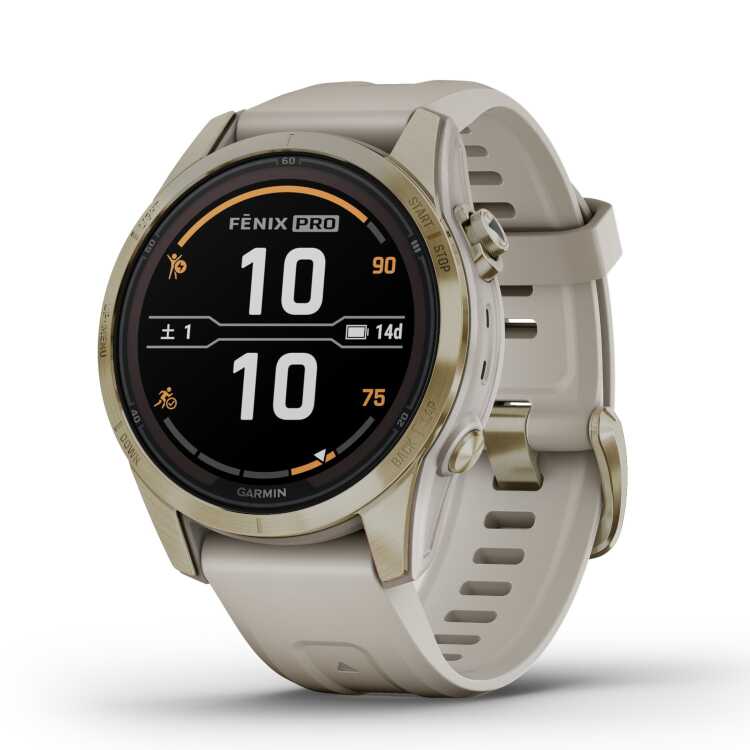 GARMIN fenix 7S Pro Sapphire Dual Power Soft Gold/Light Sand 010-02776 ...