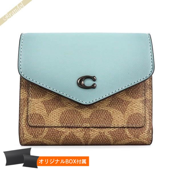 COACH ウィン スモール ウォレット カラーブロック シグネチャー キャンバス C2329 V5TYA（タン アクア） レディース二つ折り ...