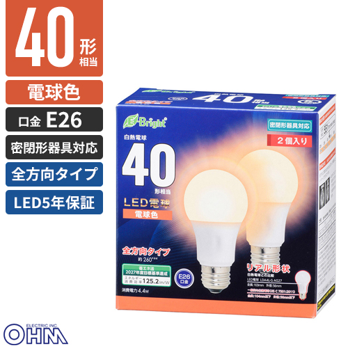 OHM LED電球 LDA4L-G AG27 2P （電球色） ×1セット LED電球、LED蛍光灯 - 最安値・価格比較 - Yahoo!ショッピング