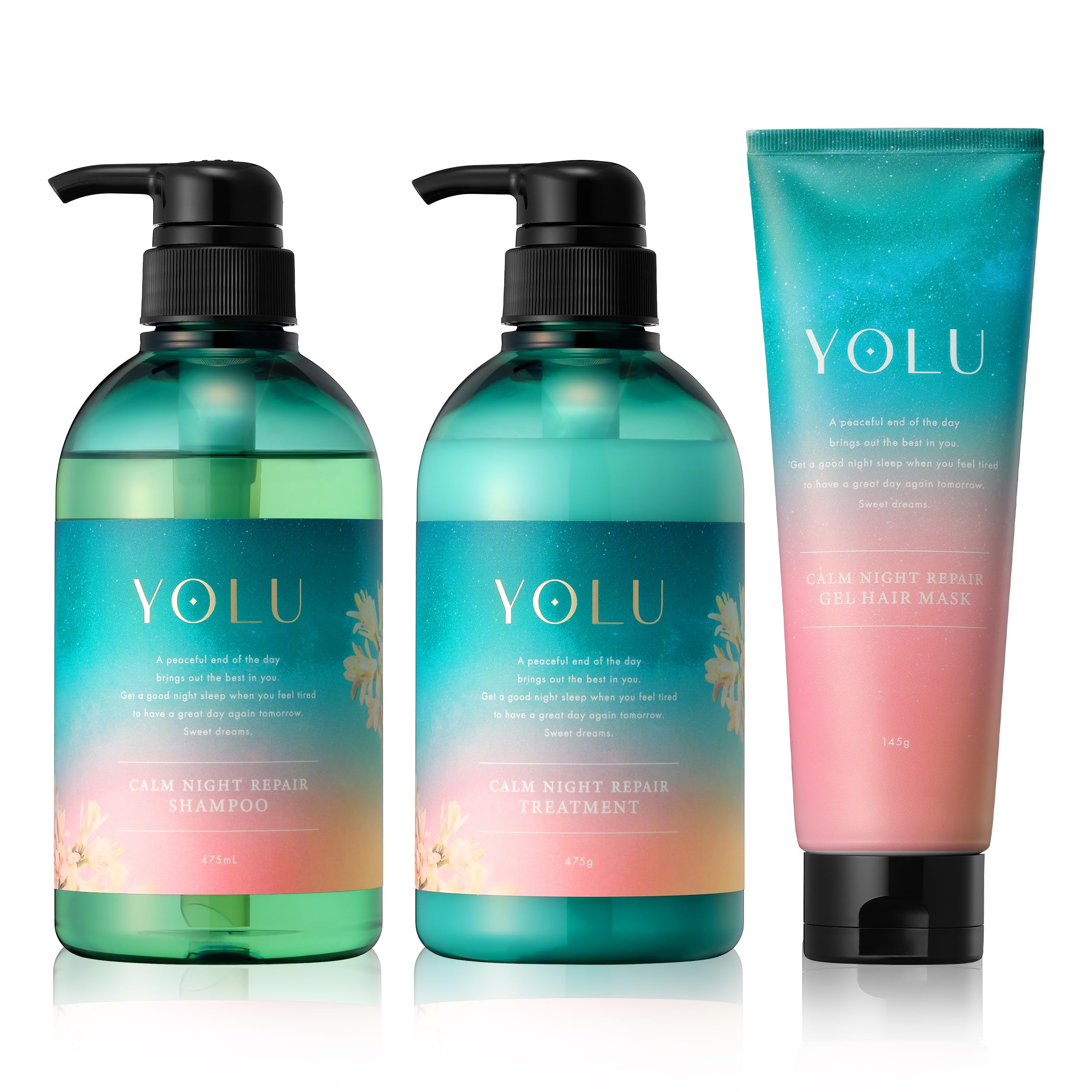 YOLU YOLU チュベローズナイトリペアシリーズ（24年夏限定）シャンプー＆トリートメント＆マスク/オイル/ミスト 3点セット（475ml＋475g＋145g/80ml/200ml）×1個 ...