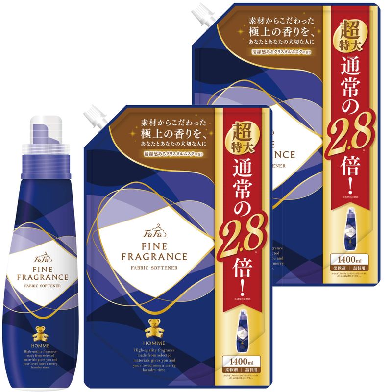 ファーファ ファーファファインフレグランス オム クリスタルムスクの香り 柔軟剤 本体 600ml × 1個 ＋ 詰替用 1400ml × 2個 FaFa FINE FRAGRANCE 柔軟剤 ...