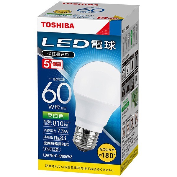 TOSHIBA LED電球 一般電球形 LDA7N-G-K/60W/2 （昼白色） 東芝ライテック LED電球、LED蛍光灯 - 最安値・価格比較 - Yahoo!ショッピング