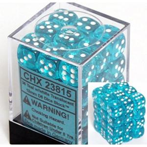 Chessex Dice d6 Sets Teal with White Translucent - 12mm Six Sided Die ...