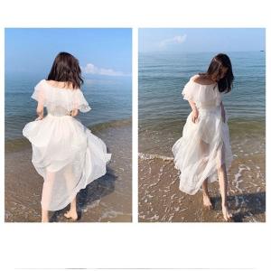 白ワンピース 大人可愛い 夏 フリル ロング丈 夏ワンピ 4WAY オフ