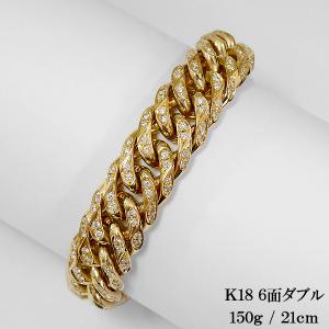 18金 喜平 ブレスレット ダイヤモンド 100g 21cm 6面 ダブル K18 18金 喜平 ブレスレット ダイヤモンド 100g 21cm 6面 ダブル K18