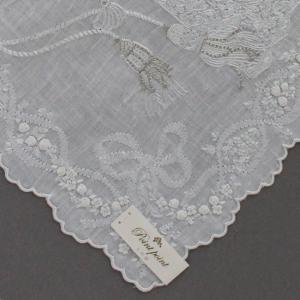 ベトナム手刺繍ハンカチ 扇子デザイン 6211 ホワイト : ハンカチーフ