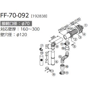 長府製作所 FF-70-092 うす型給排気筒 石油給湯器 接続口径φ70 :FF-70-092:まごころ問屋 - 通販 - Yahoo!ショッピング