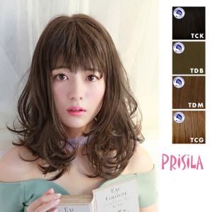 送料無料  プリシラ オールウィッグ フリルカールミディ A-693 耐熱　TDB・ダークブラウン  お手軽にイメージチェンジ♪ プリシラ オールウィッグ フリルカールミディ A-693 耐熱 TDB・ダーク