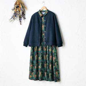 日本製 三河木綿 しじら織り縞柄ワンピース 碧色系縞柄 ブルー 縞模様