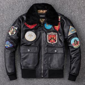 フライトジャケット ジャケット アメリカン　ワッペン付き 刺繍 レザージャケット ウール襟 綿入れ G-1フライトジャケット 革ジャン 牛革 防寒 特価】フライトジャケット ジャケット アメリカン ワッペン付き 刺繍