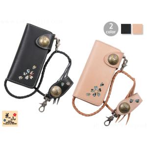 レザーウォレット「流水雪輪」【W-9AK】 花山 和柄 和風 長財布 本革