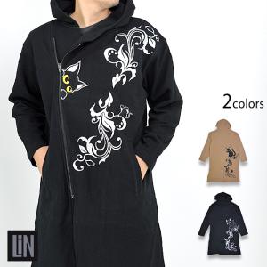 ラミ＆アール 一寸法師長袖Tシャツ LIN AL-75613 黒猫 ネコ ネズミ 和