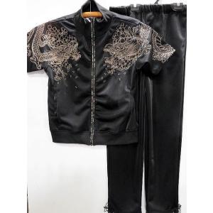 カラクリ魂 和柄 ふくれ織ジャガードTシャツ上下セット 龍刺繍