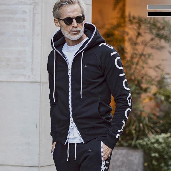 型番：USO-22045ブランド：ウノピゥウノウグァーレトレ リラックス商品名：1PIU1UGUALE3 RELAX(ウノピゥウノウグァーレトレ)サイドロゴスウェットパーカーカラー：グレー/ブラック