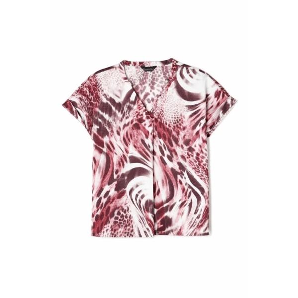 型番：2011671ブランド：トルネードマート商品名：【LADIES】TORNADO MART∴MIXアニマルスキッパーブラウスカラー：ボルドー/レッド