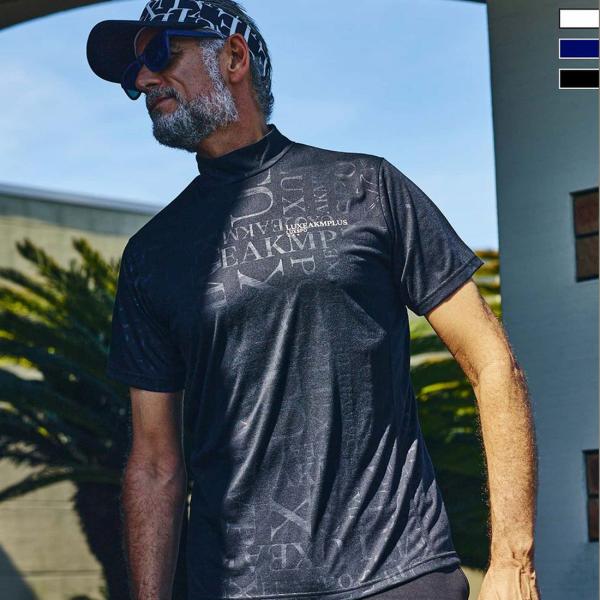 型番：LAT-23013ブランド：リュクスエイケイエムプラス商品名：LUXEAKMPLUS(リュクスエイケイエムプラス)ゴルフ ロゴパターン半袖モックネックTシャツカラー：ブラック/ホワイト/ネイビー