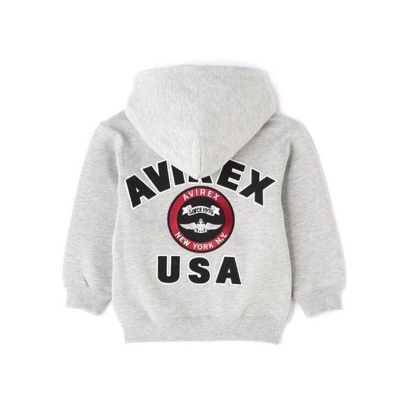 型番：7833931951ブランド：アヴィレックス商品名：《KIDS ／ キッズ》VARSITY LOGO SWEAT PARKA ／ ヴァーシティ ロゴ スカラー：ブラック/オレンジ/オックスフォード2