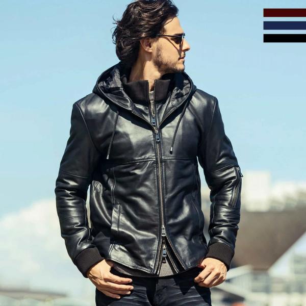 型番：ASO-22004Wブランド：エイケイエム コンテンポラリー商品名：【直営店・WEB限定】AKM Contemporary レイヤードレザーフードジャケットカラー：ブラウン/ブラック/ネイビー