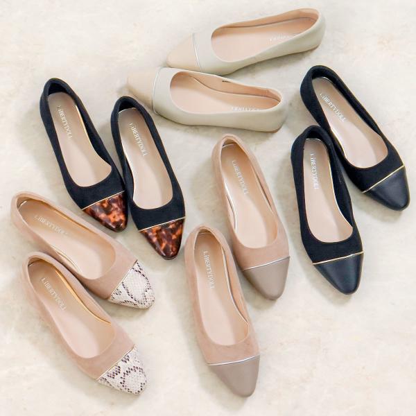 型番：1181ブランド：リバティドール商品名：★バイカラーフラットパンプス★1181カラー：ブラックPUブラックスエード調/グレージュPUグレージュスエード調/アイボリークロコアイボリーPU/TTLブラックスエード調/パイソングレージュスエード調