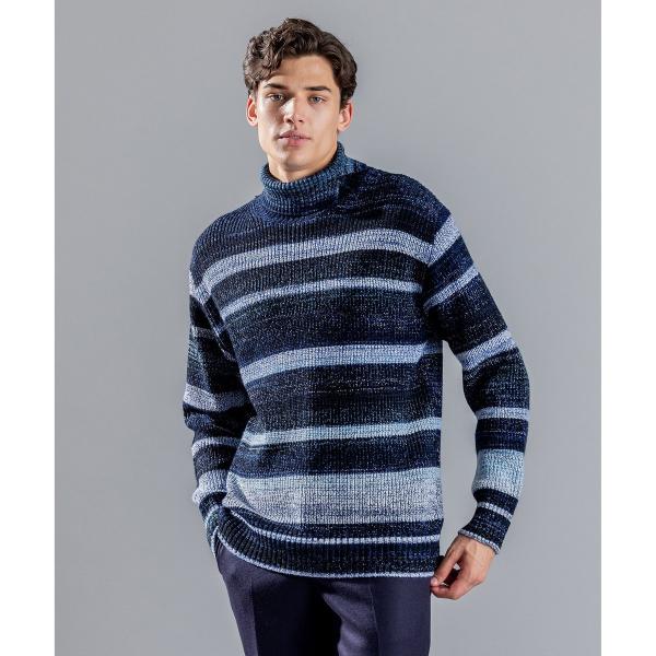 型番：KRJHSW0506ブランド：ジョゼフ オム商品名：【LEON 2月号掲載】グラデーションボーダー　タートルネックニットカラー：ブラック系2/ネイビー系2