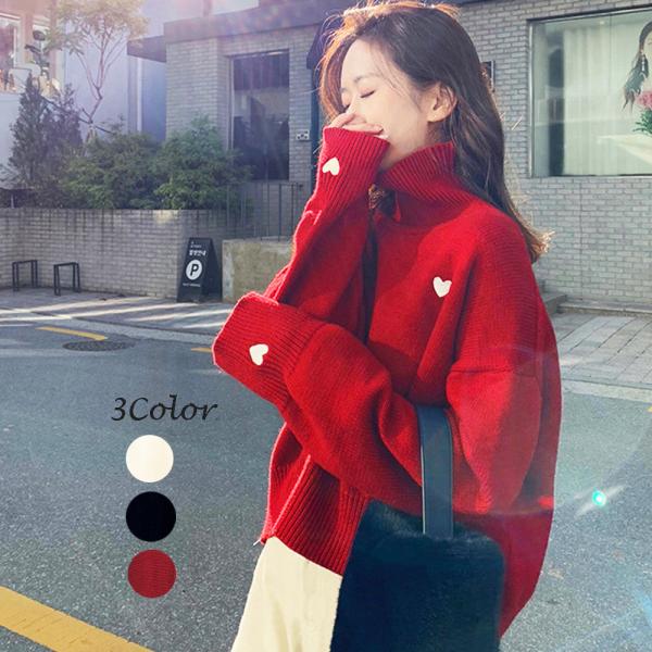 型番：77REZ-001ブランド：ミニミニストア商品名：ニットセーター ハイネック ハート柄カラー：ブラック/ホワイト/レッド