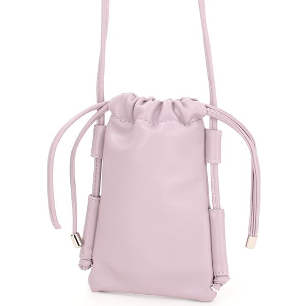 型番：300059ブランド：キュリ ビスキュイ商品名：【CURIBISCUI】スムース フェイクレザー 巾着 サコッシュカラー：ラベンダー/グレーベージュ/サックス/ブラック