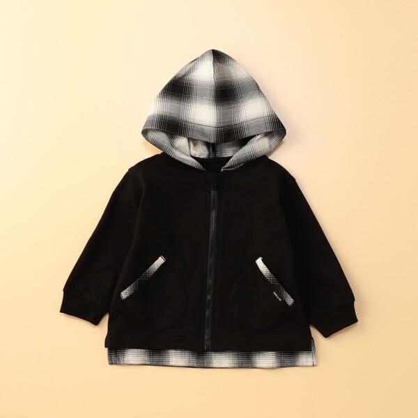 型番：23-46CG05-204ブランド：コムサイズム商品名：オンブレーチェック使い パーカブルゾン(ベビーサイズ)カラー：ブラック/オートミール