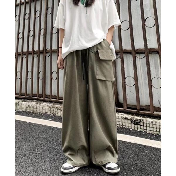 型番：jldLS5535aブランド：アイモハ商品名：【genxder】ユニセックス　ショルダーバッグ付きスラックス ワイドパンツカラー：ブラック/グリーン/ベージュ