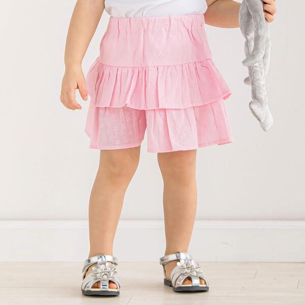 型番：1130-63037ブランド：ベベ商品名：フラワーレースティアードキュロットパンツ(80~90cm)カラー：ピンク/ブルー