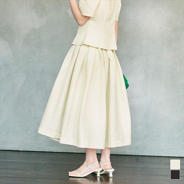 型番：BDXN1836ブランド：ユアーズ商品名：【yukiさんコラボアイテム】ふくれジャガードハイウエストタックフレアスカートカラー：ブラック/オフホワイト