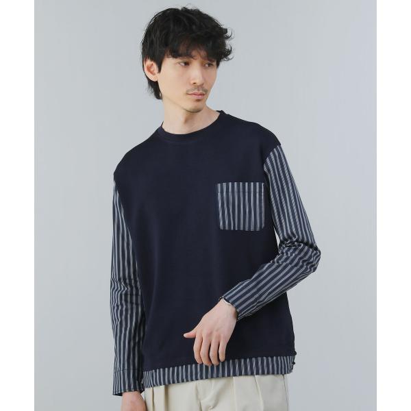 型番：buy230867ブランド：スプートニクス商品名：＜ALLOWED TO UNFOLD＞ポンチ×ストライプ布帛切り替え長袖Tシャツカラー：オフホワイト/ネイビー