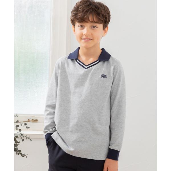 型番：PLJPCA0704ブランド：Ｊプレス商品名：【140-170cm】40/2天竺襟付き Vネック ポロシャツカラー：ライトグレー系/ネイビー系