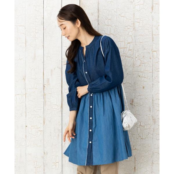 型番：33309485ブランド：サブ ストリート商品名：【大きいサイズ】 9号・15号(M・3L) INDESIGN バイカラーデニムチュニックカラー：ネイビー(40)