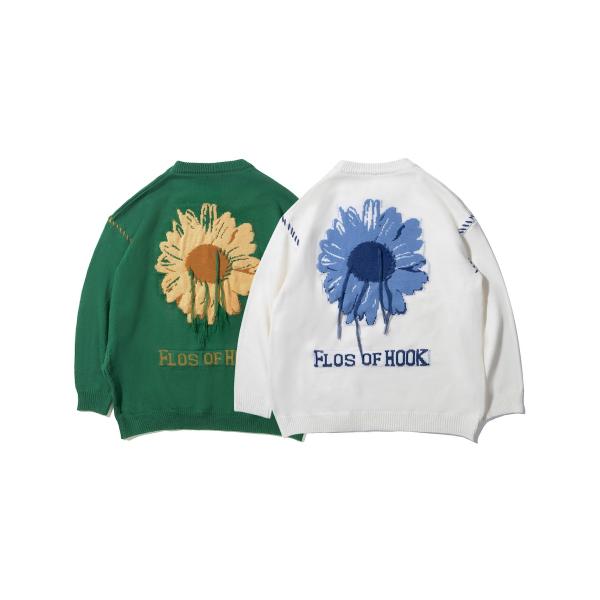 型番：AKYB6021aブランド：フック商品名：HOOK -original- 個性派レイジーステッチフリンジ付きマーガレットニットプルオーバーカラー：ブラック/グリーン/ホワイト