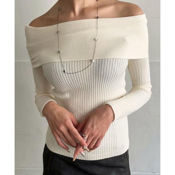 型番：00-1702ブランド：ジュエローブ商品名：ワイドオフショルタイトニットトップスカラー：グレー/ブラック/オフホワイト