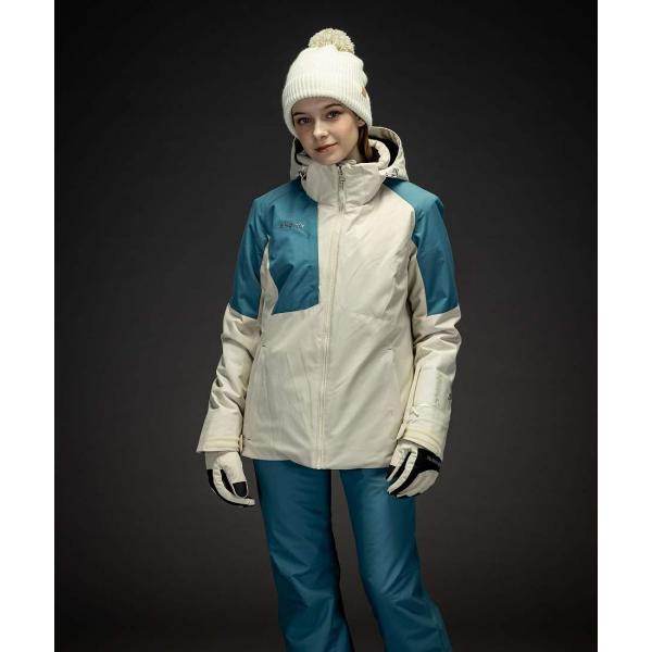 型番：ESW24OT63ブランド：フェニックス商品名：phenix【WOMENS】アシンメトリーバイカラージャケット LEGACY スキーウェアカラー：TURQUOISE　BLUE/BEIGE/DEEP　RED/WHITE