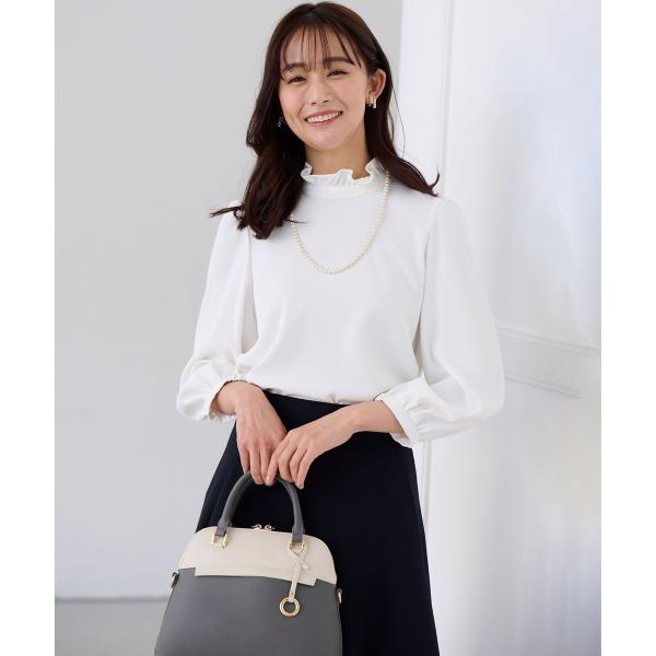 型番：BLWXGS0803ブランド：組曲商品名：【KUMIKYOKU NAVY】ジョーゼットシフォン スタンドフリルブラウスカラー：パールホワイト系/ピンクベージュ系