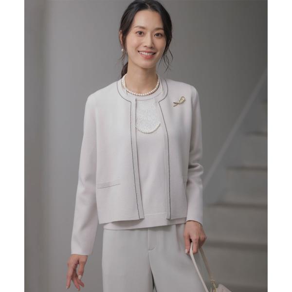 型番：KRGJGS0060ブランド：Ｊプレス商品名：【洗える】DECOR ニット ジャケットカラー：ライトベージュ系/ネイビー系