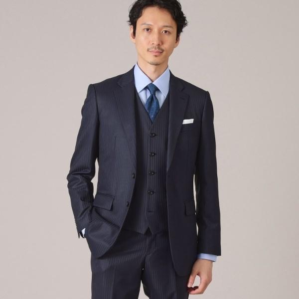 型番：50761002ブランド：タケオキクチ商品名：【3ピースセット】シャイニーヘリンボン スーツカラー：チャコールグレー（３１４）/ブラック（３１９）/ネイビー（３９５）