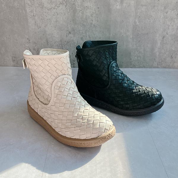 型番：219-1957Aブランド：リン クローバー商品名：厚底 編み込み ショートブーツカラー：アイボリー/ダークブラウン/ブラック