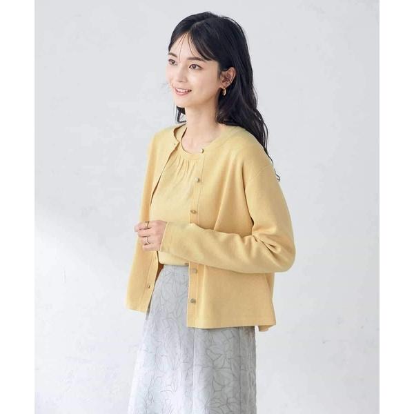 型番：K2CEA02054ブランド：アー・ヴェ・ヴェ商品名：【アンサンブル対応】ラメニットカーディガンカラー：ライトイエロー/アイボリー