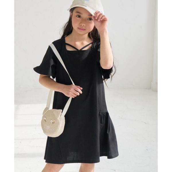 型番：GRE15030ブランド：ロペピクニックキッズ商品名：【KIDS】デザインネックカットソーワンピースカラー：ブラック(01)/サックス(48)
