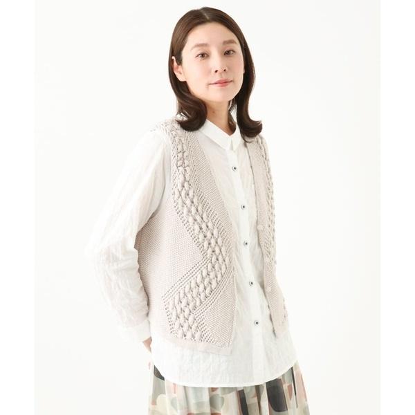 型番：NGSEB50250ブランド：ジャンニ・ロ・ジュディチェ商品名：[洗える]透かし編みGAUSSニットベストカラー：ブルー/アイボリー/ダークグレー