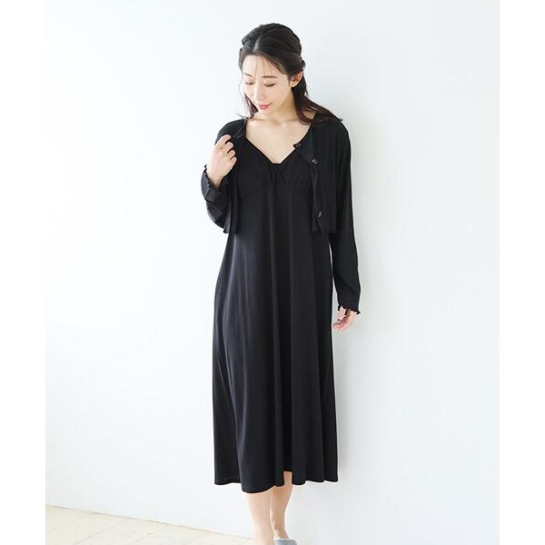 型番：2519510ブランド：犬印マタニティ＆ベビー商品名：冷感リブ授乳のしやすいワンピース | マタニティウェア・授乳服カラー：ブラック/ブルーグレー