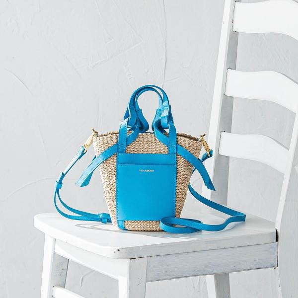 型番：3103-51003ブランド：ロートレアモン商品名：【VIOLAd'ORO】アバカ製 レザーポケットトート MIRO/ V-8624カラー：オフホワイト/ブラック/ブルー